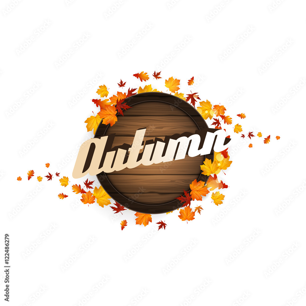 Vector realistic illustration of autumn wooden signboard. Vector autumn ...