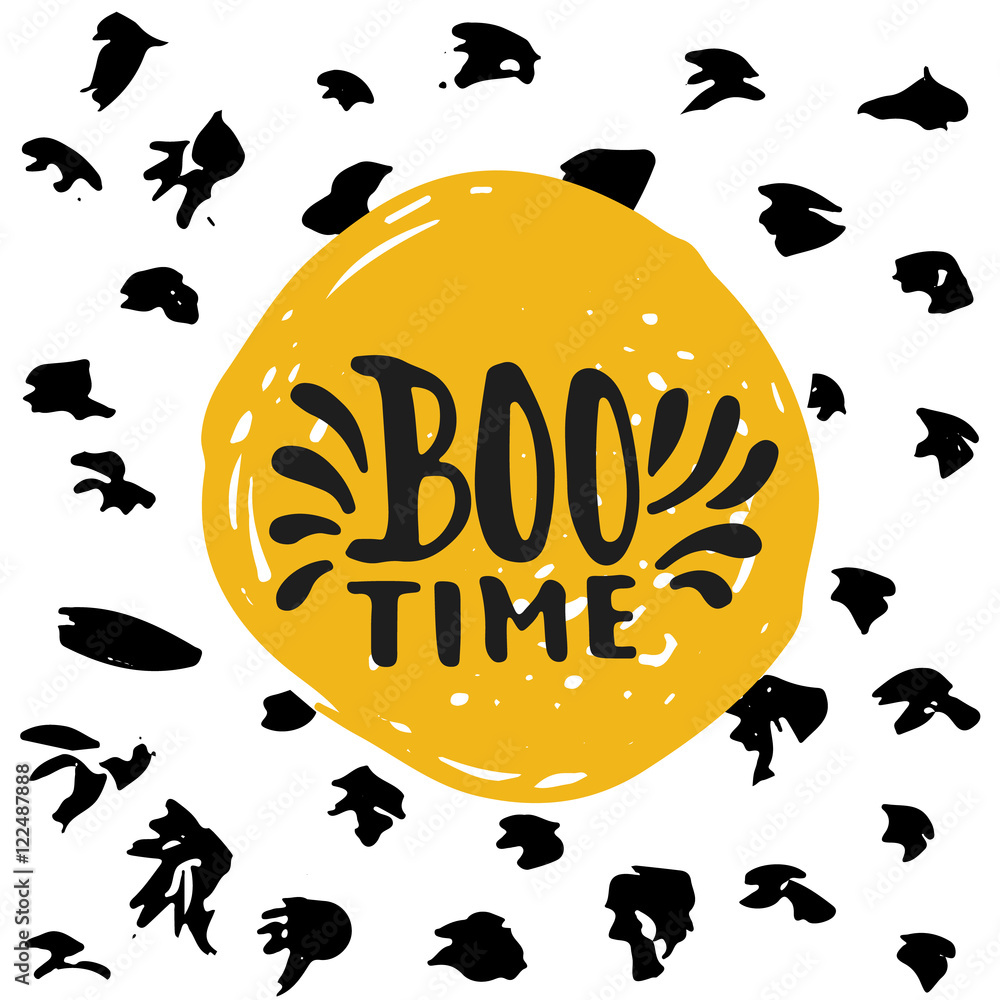 Boo time - Halloween party hand drawn lettering phrase card. Fun brush ...