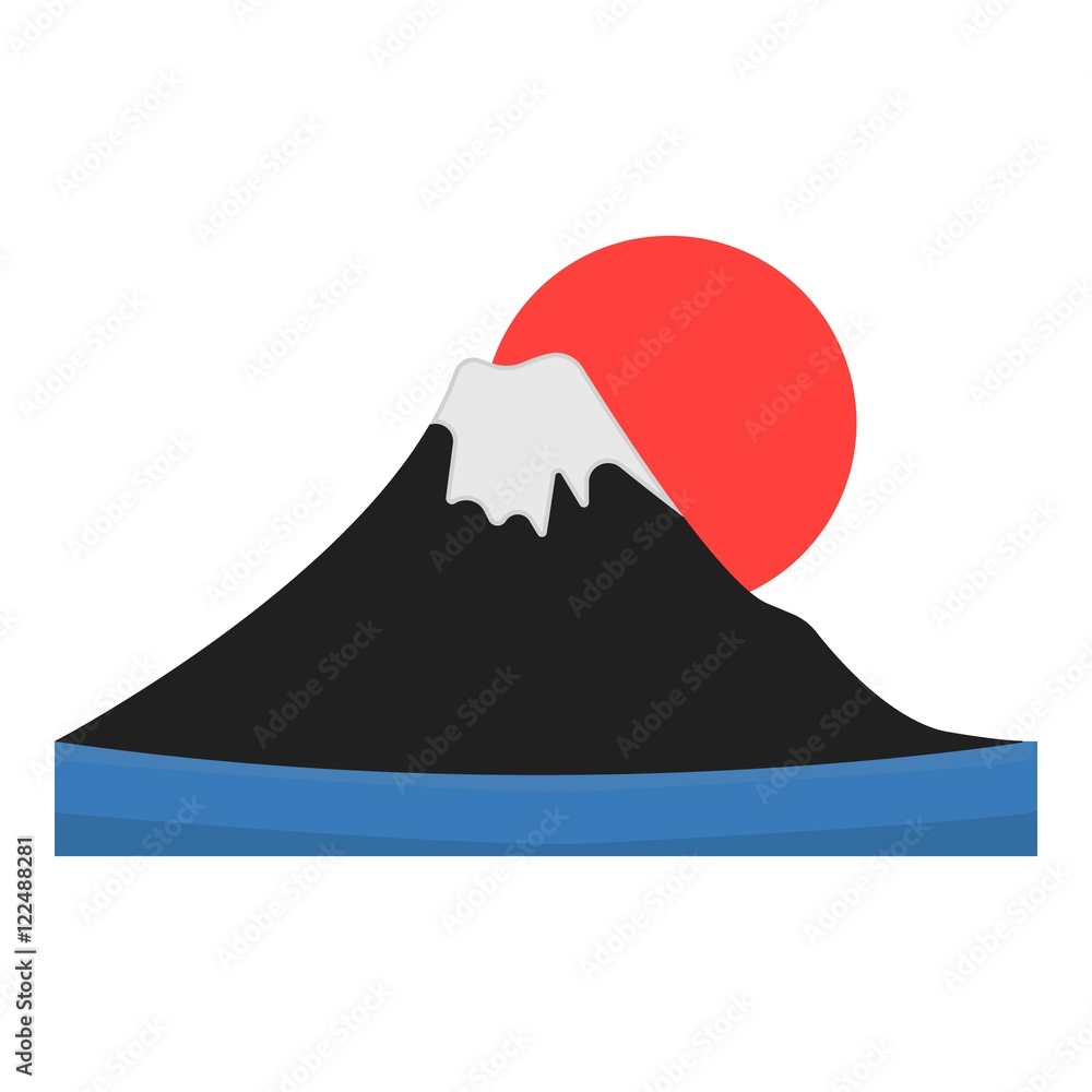 Mount Fuji icon in cartoon style isolated on white background. Japan ...