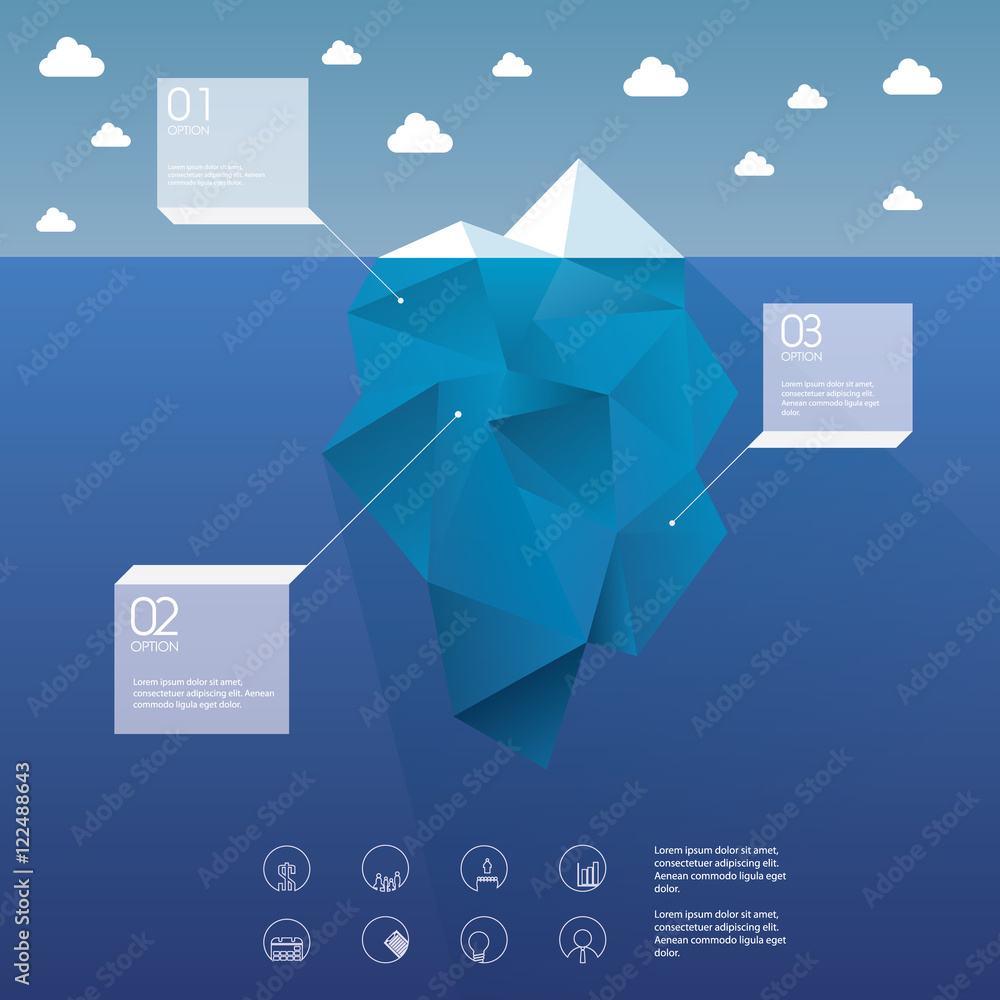 Stockvector Polygon iceberg concept vector design with infographic menu ...
