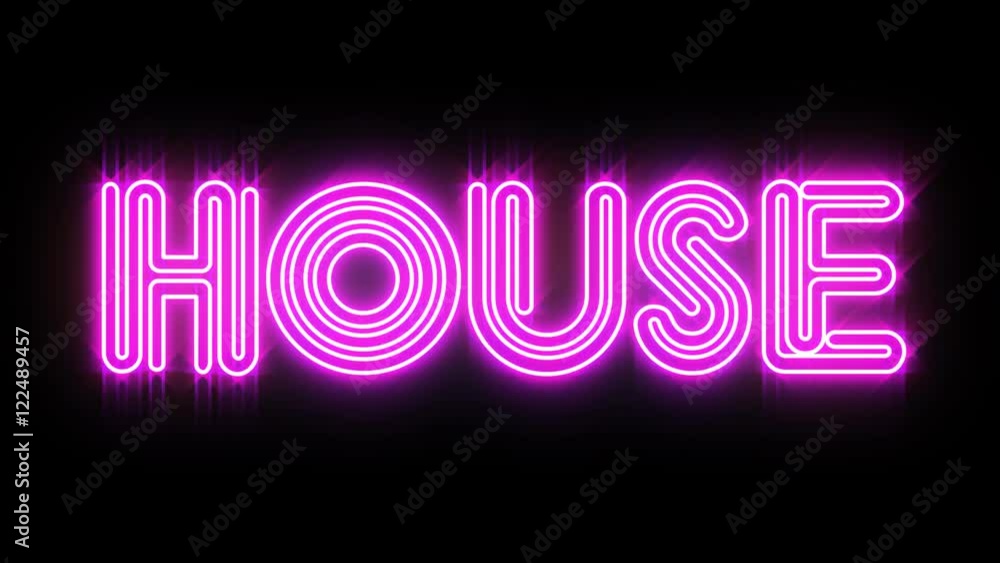 A flickering and glowing neon sign that says "HOUSE". Loopable. Stock ...