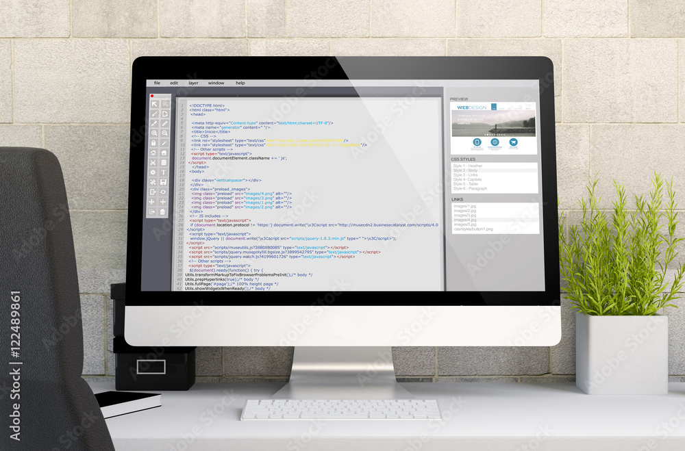 workspace with coding software Stock Photo | Adobe Stock