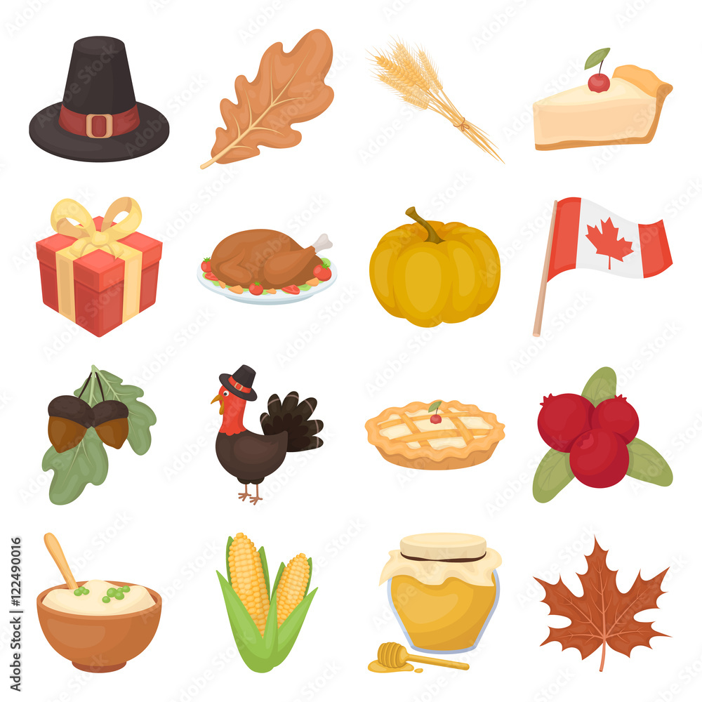 Canadian Thanksgiving Day set icons in cartoon style. Big collection of ...
