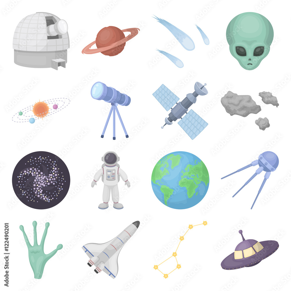 Space set icons in cartoon style. Big collection of space vector ...