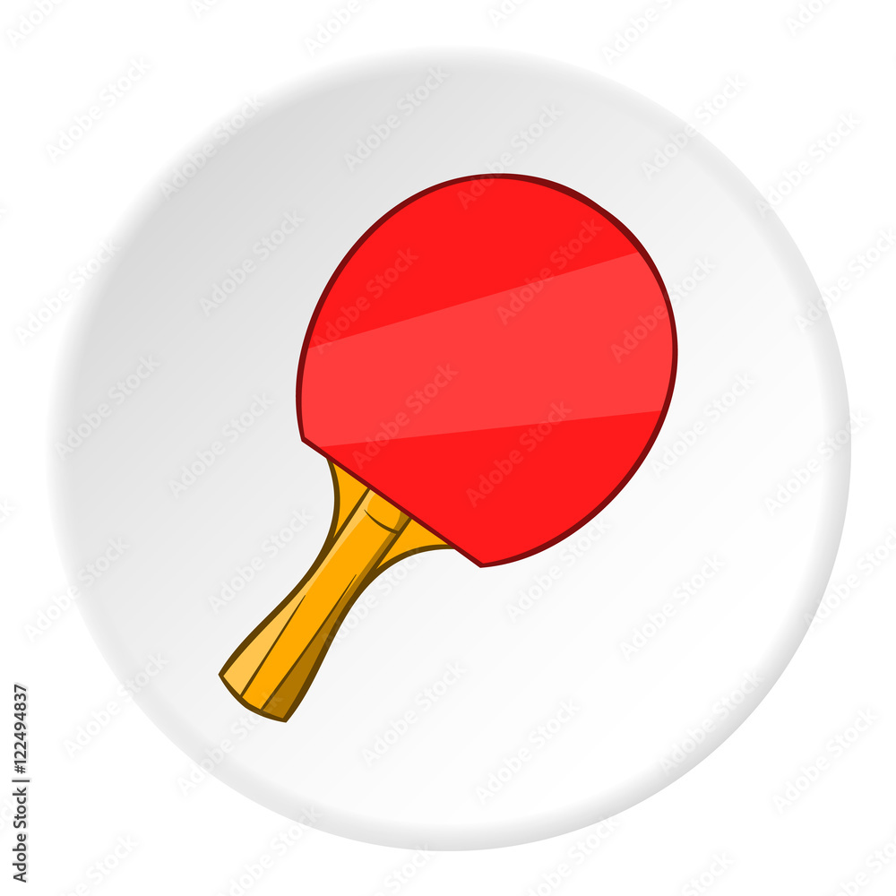 Table tennis racket icon in cartoon style isolated on white circle ...