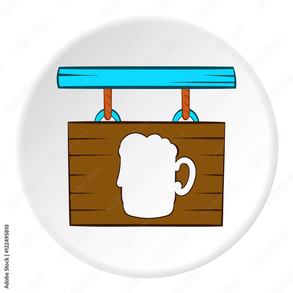 Sign beer bar icon in cartoon style on white circle background. Drink ...