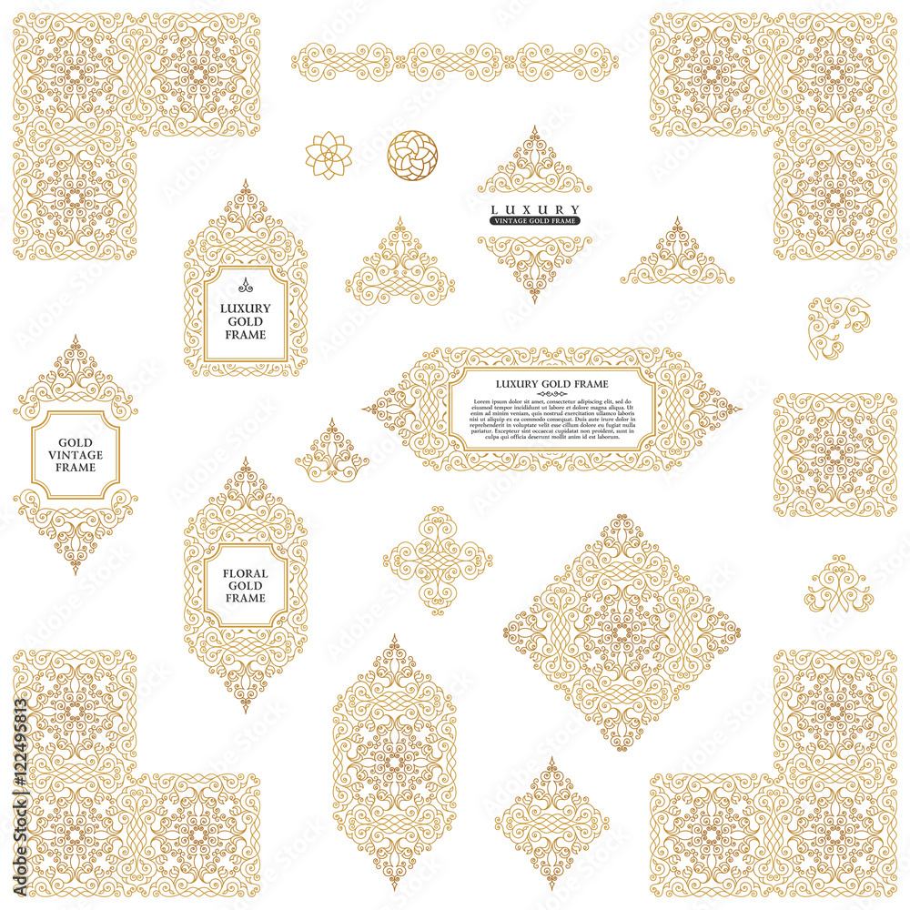 Arabic vector set of frames lines art design templates. Muslim gold ...
