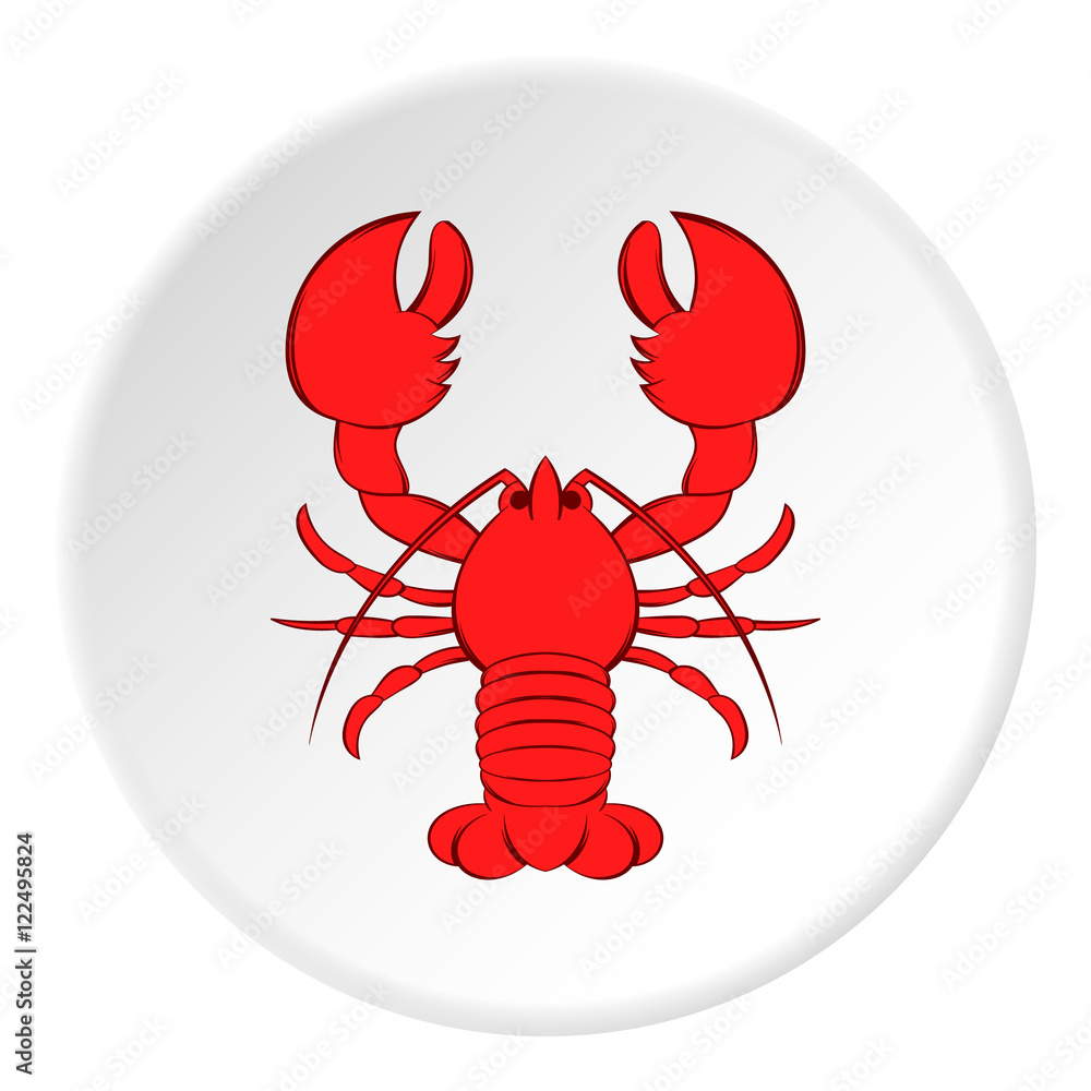 Lobster icon in cartoon style on white circle background. Food symbol ...