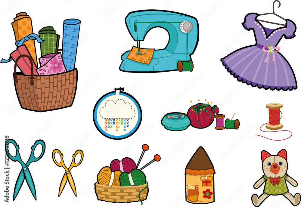 Vector illustration of sewing and hobby craft materials. Stock Vector ...