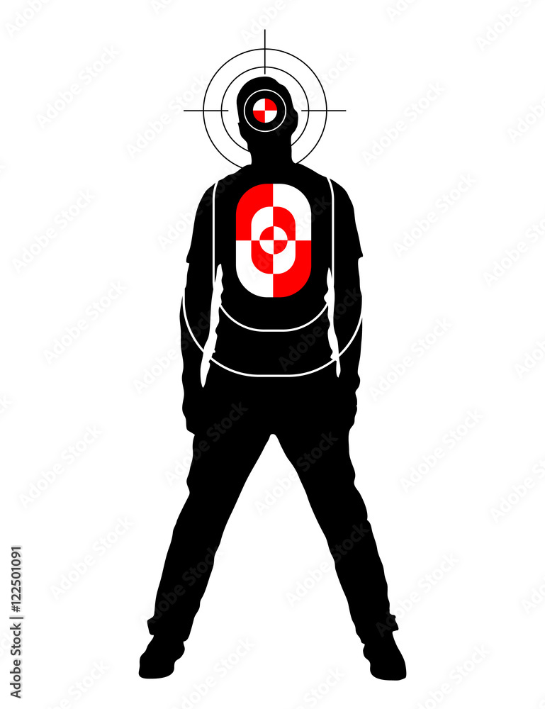Target for shooting practice in man silhouette shape with marks on head ...