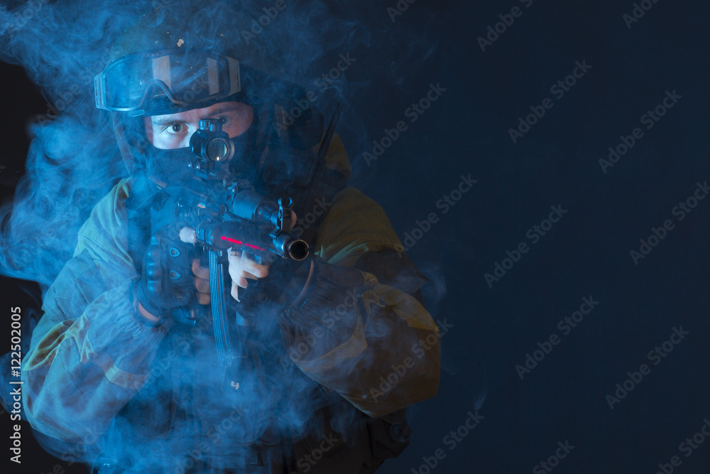 The man in the image of a member of the special forces division with ...