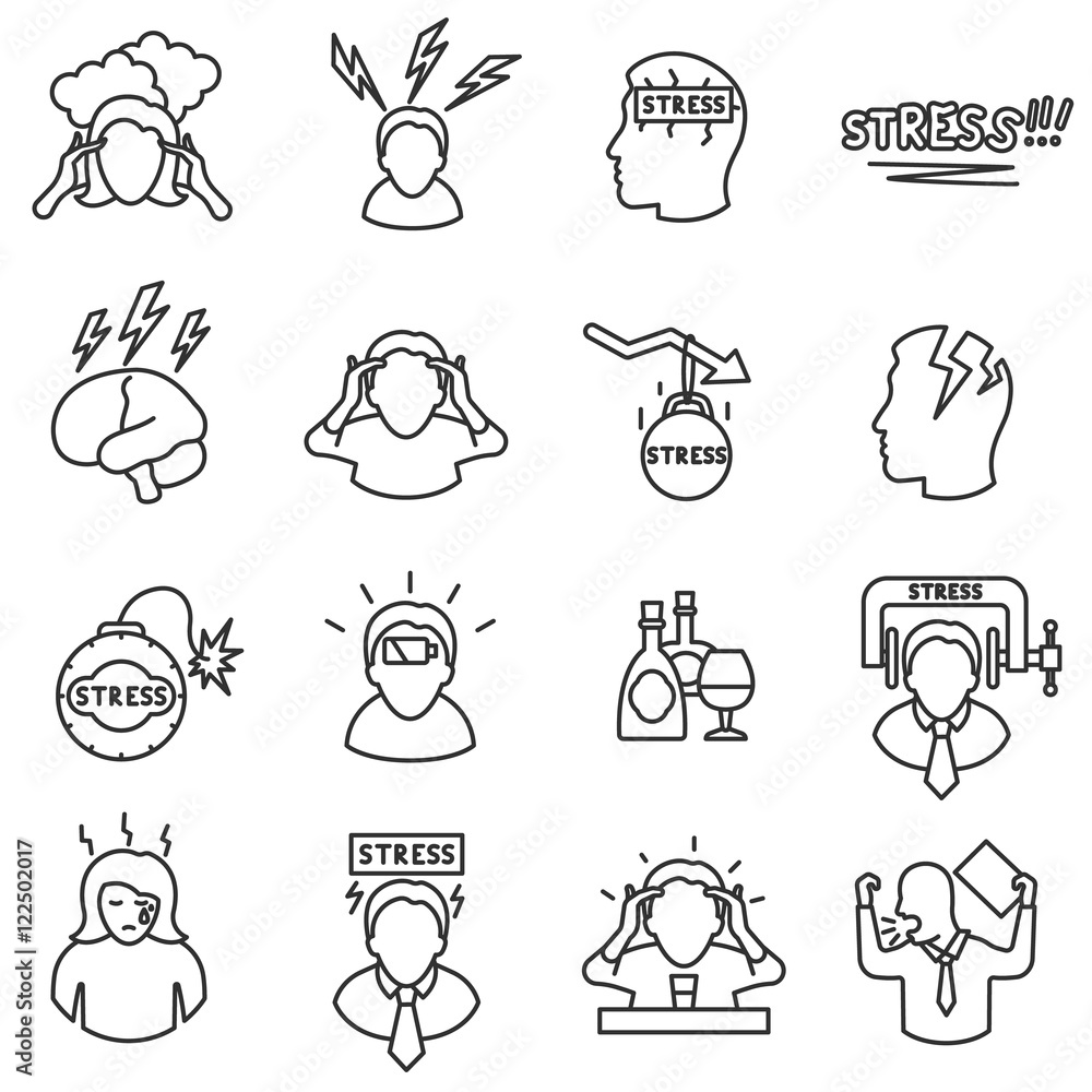 Stress icons set, line style. Stress state isolated symbols collection ...
