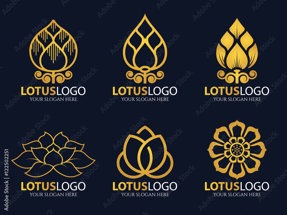 Gold Lotus logo vector illustration art set design Stock Vector | Adobe ...