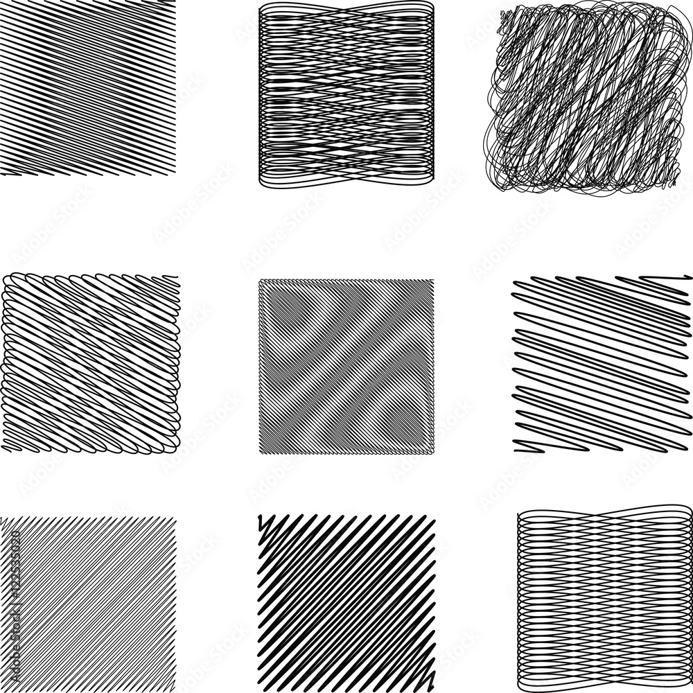 Set of Doodle square irregular lines drawn with a pen or pencil in a ...
