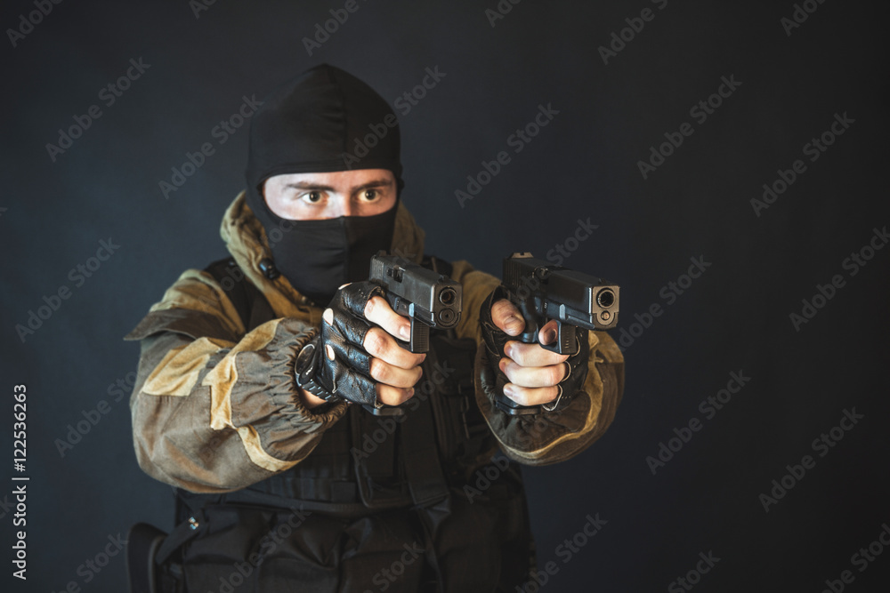The man in the image of a member of the special forces division with ...