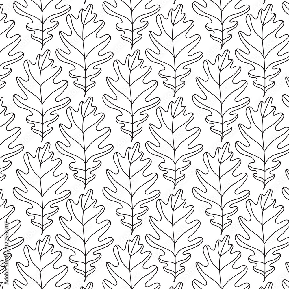 Simple elegant pattern with leaves drawn in thin lines in black ...