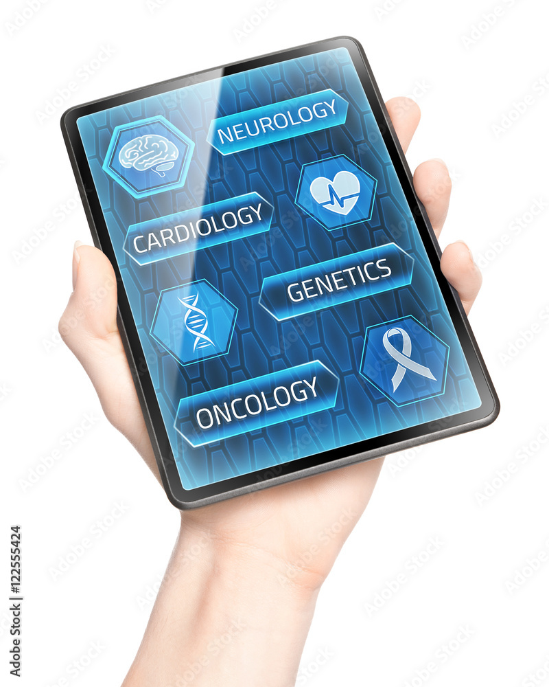 Tablet displaying medical menu held in hand Stock Photo | Adobe Stock