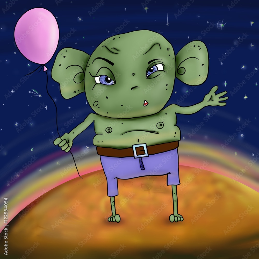 Cartoon color monster with air balloon Stock Illustration | Adobe Stock
