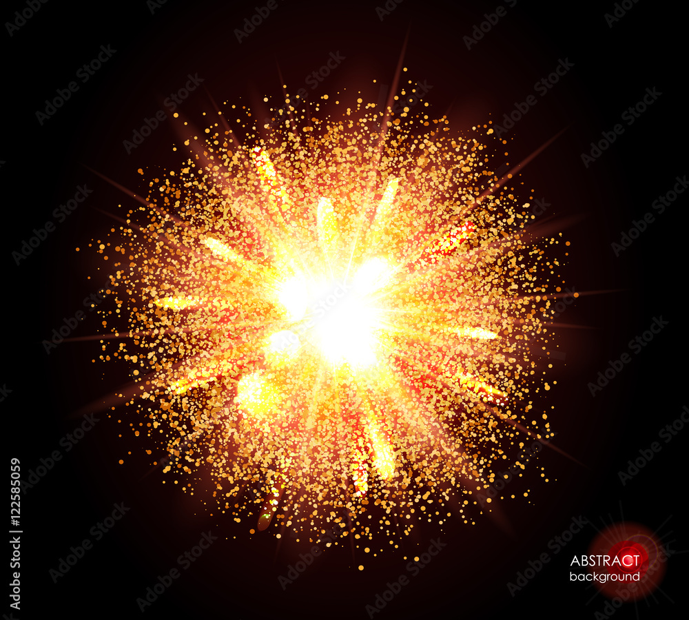 Explosion of supernova. Bright cosmic yellow fire background. Glowing ...