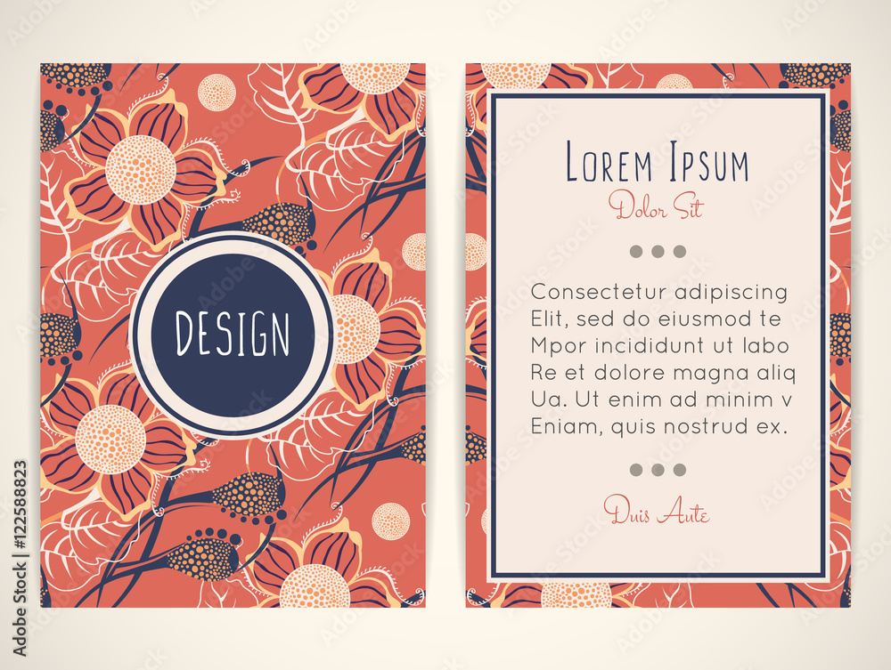 Cover design with floral pattern. Hand drawn flowers. Flowering plants ...