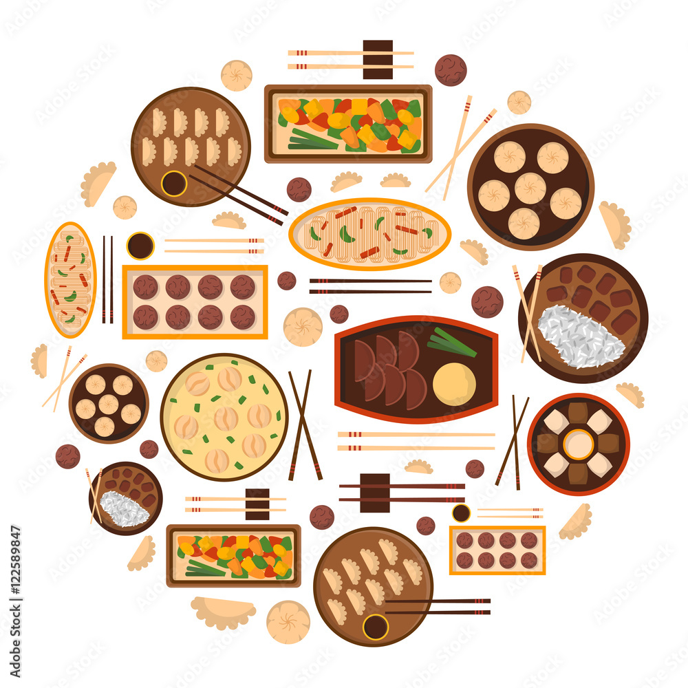 Vector cartoon chinese cuisine food Stock Vector | Adobe Stock