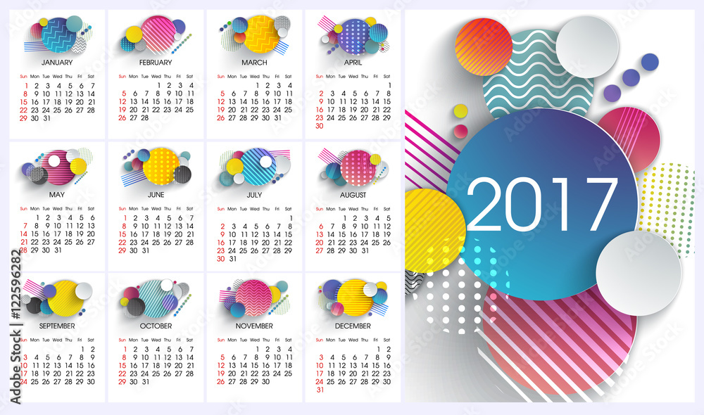 2017 calendar with modern design, colorful elements, annual report ...
