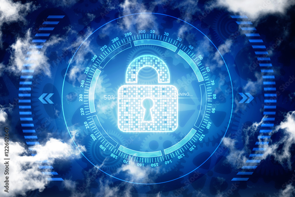 Security concept: Lock on digital screen, contrast, 2d illustration ...