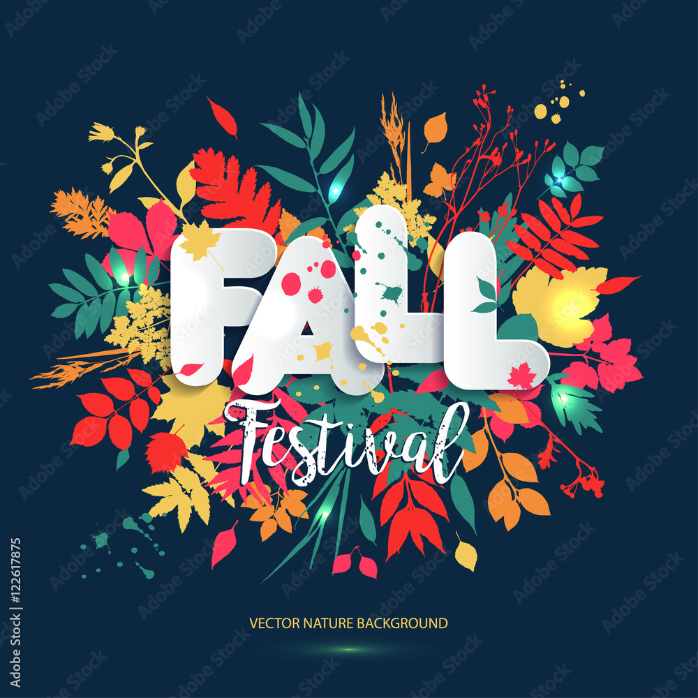 Text fall festival in paper style on multicolor background with Stock ...