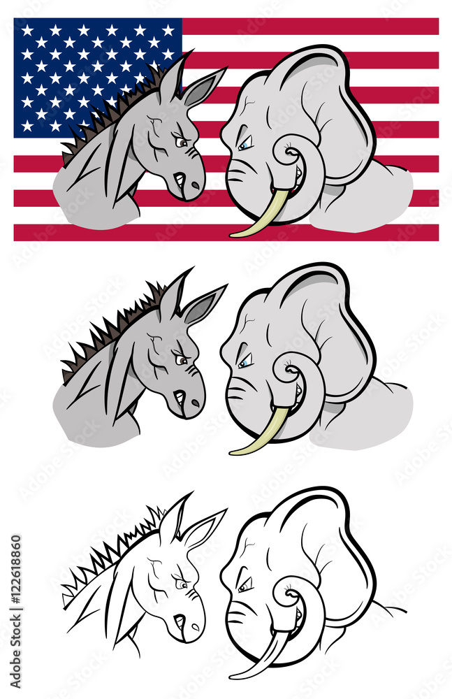 The heads of United States democratic and republican mascots one versus ...