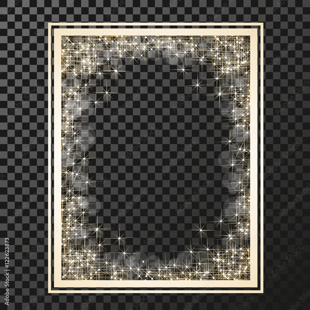 Vector rectangle frame with golden stars on the transparency background ...