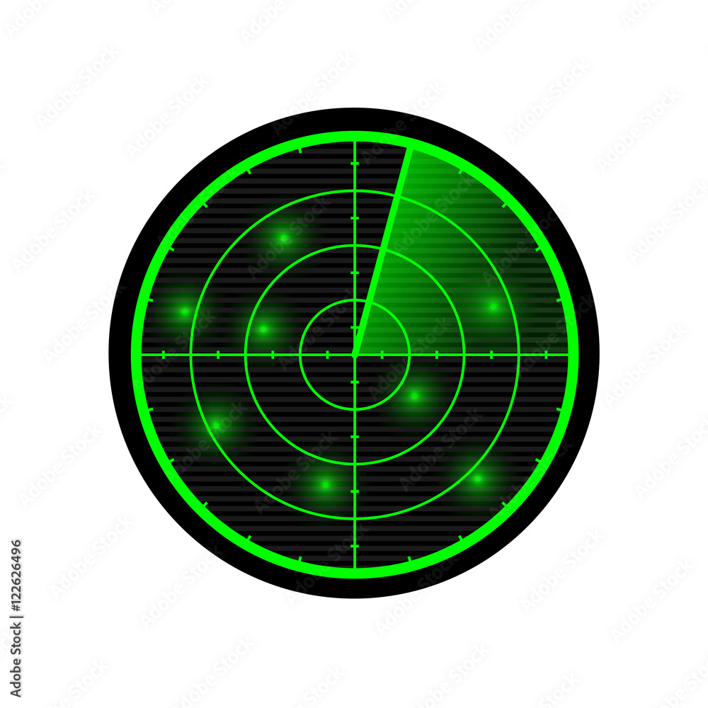 Radar vector illustration. Green radar display isolated on white Stock ...