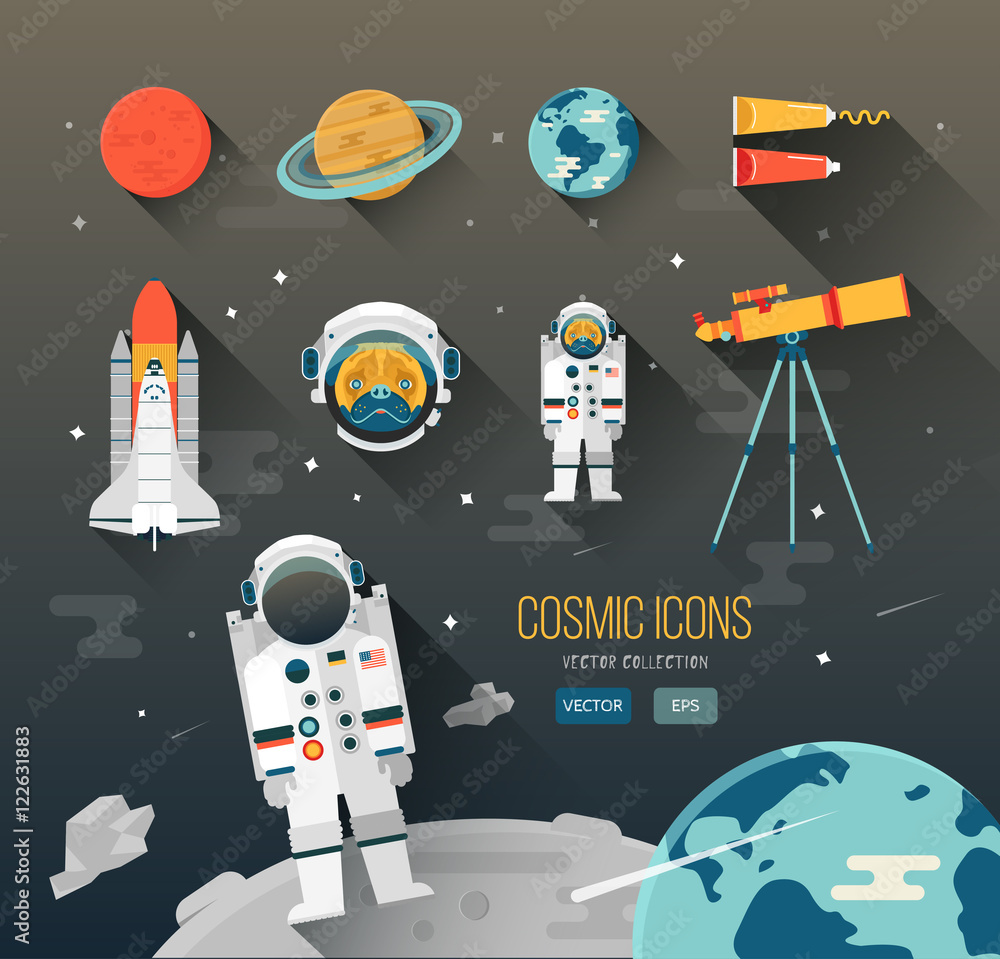 Vector flat education space illustration. Planets solar system ...