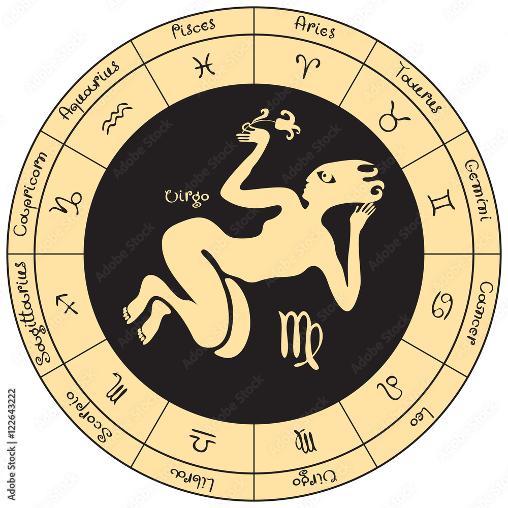 Virgo on the background of the circle with the signs of the zodiac ...