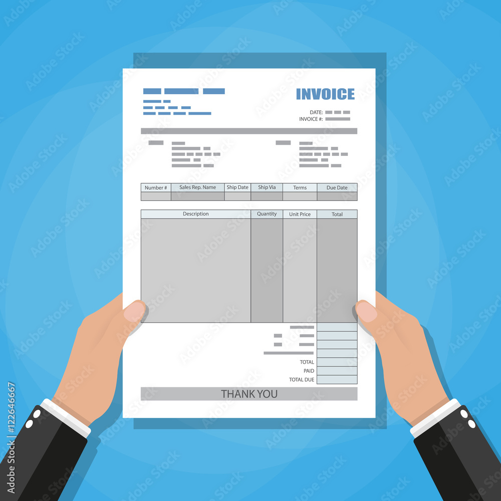 hands. unfill paper invoice form. receipt. bill. Stock Vector | Adobe Stock