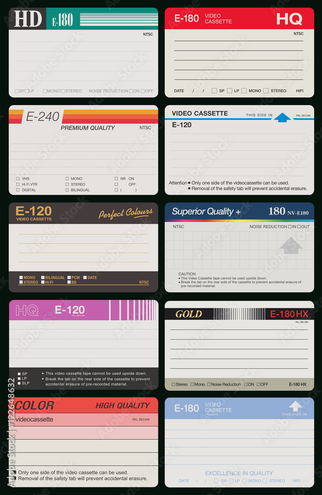 10 VHS Labels Stock Vector | Adobe Stock