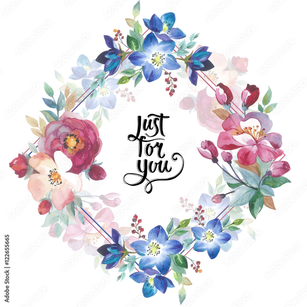 Wildflower rose flower frame in a watercolor style isolated. Full name ...