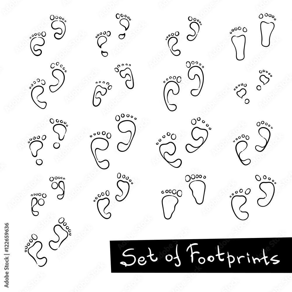 Set of Footprint Doodle Icons, human footstep. Stock Vector | Adobe Stock