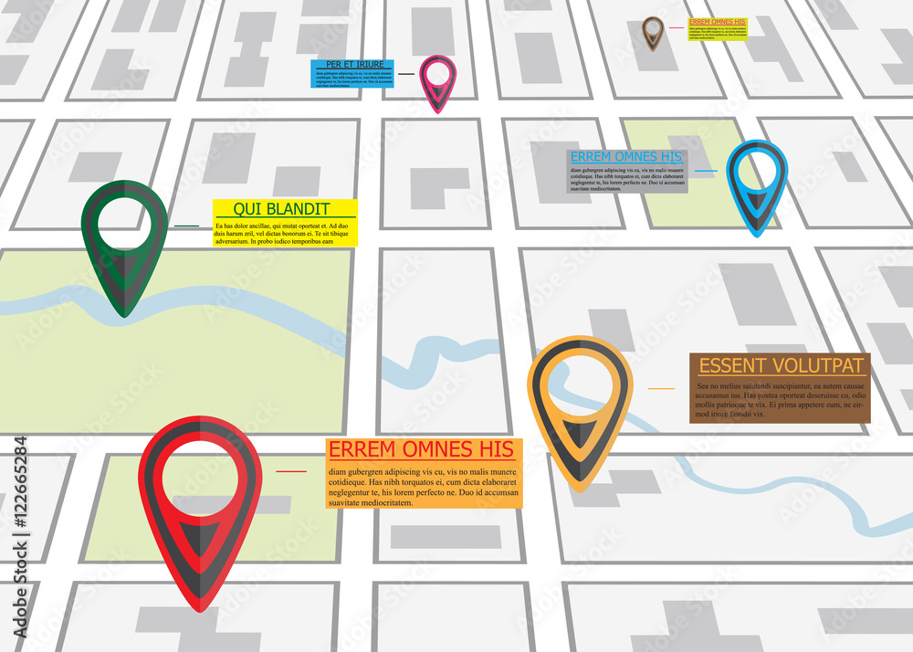 Street road map ,business infographics with colorful pin pointer ...