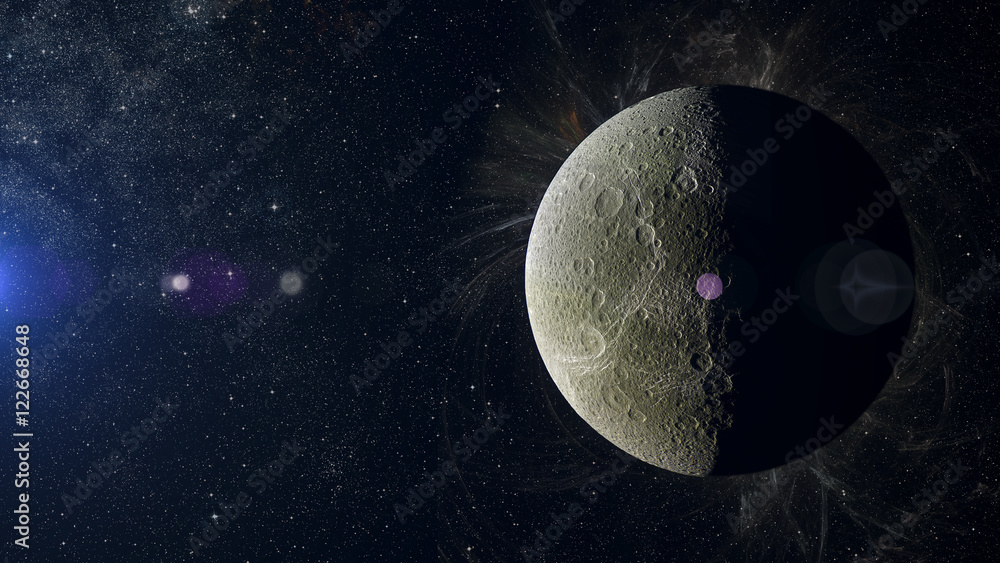 Solar system planet Dione on nebula background. Stock Illustration ...