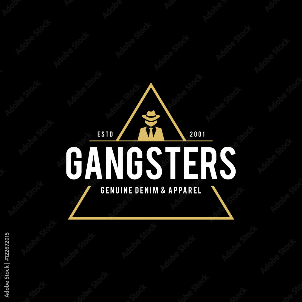 Retro badge Gangsters and Mafia. Man in black suit. Vector illustration ...