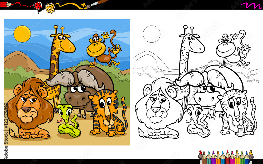animal characters coloring page Stock Vector | Adobe Stock