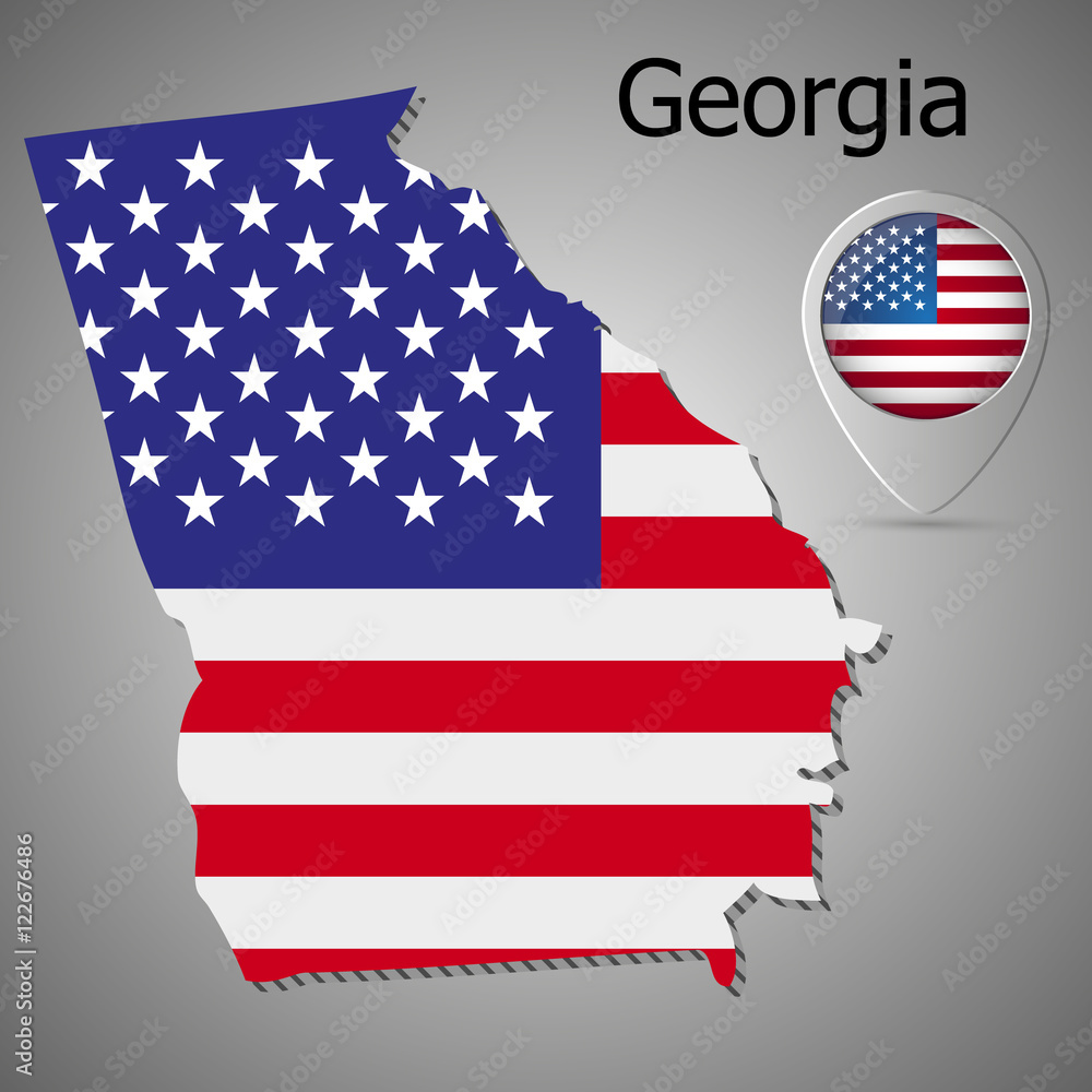 Map of Georgia with American flag illustration. Map pointer with ...