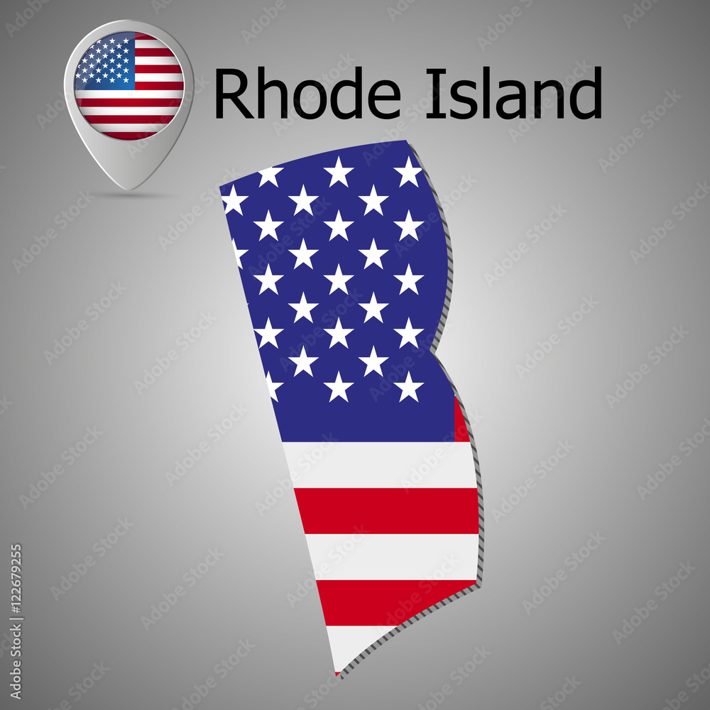 Vetor de Rhode Island State map with US flag inside and Map pointer ...