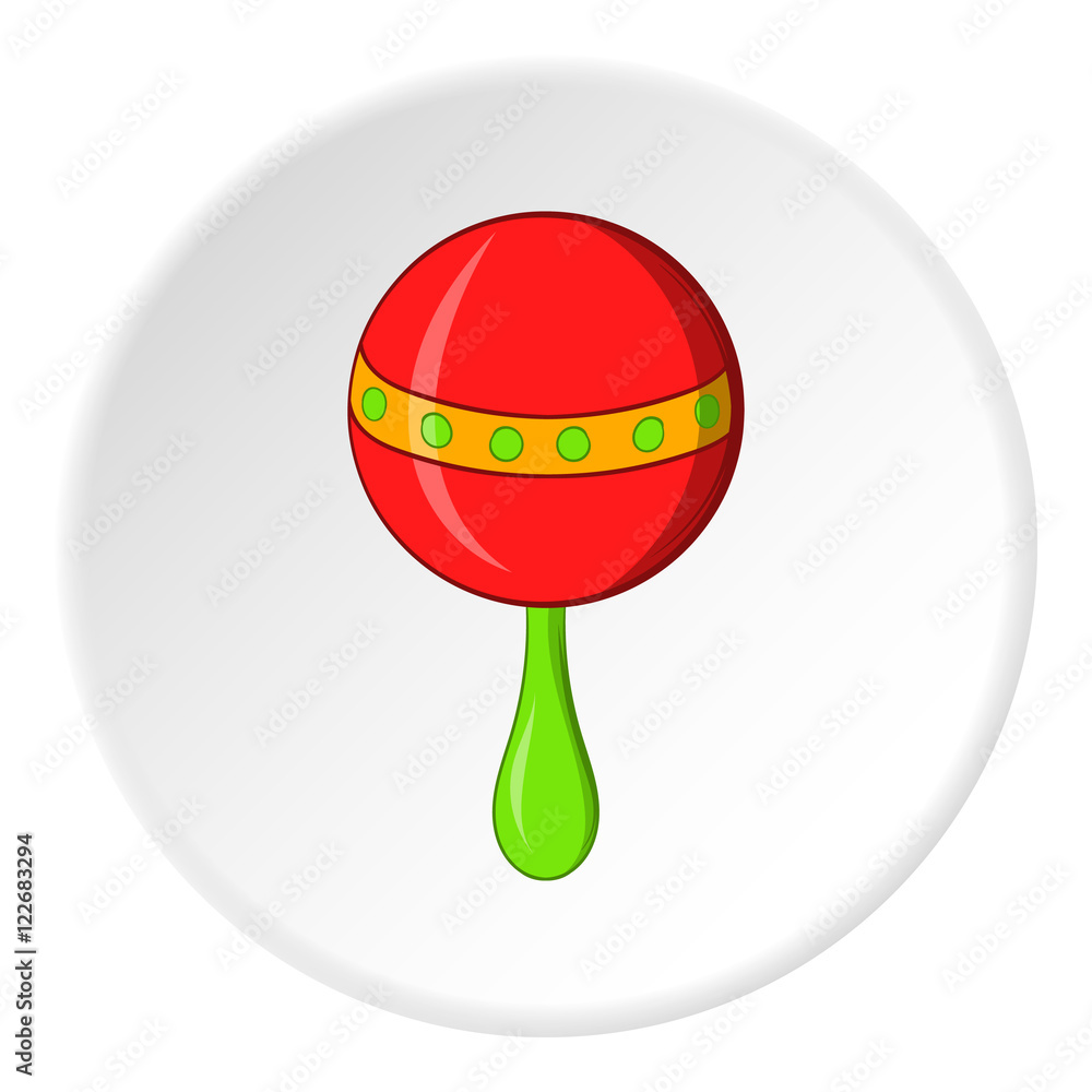 Rattle icon in cartoon style isolated on white circle background ...