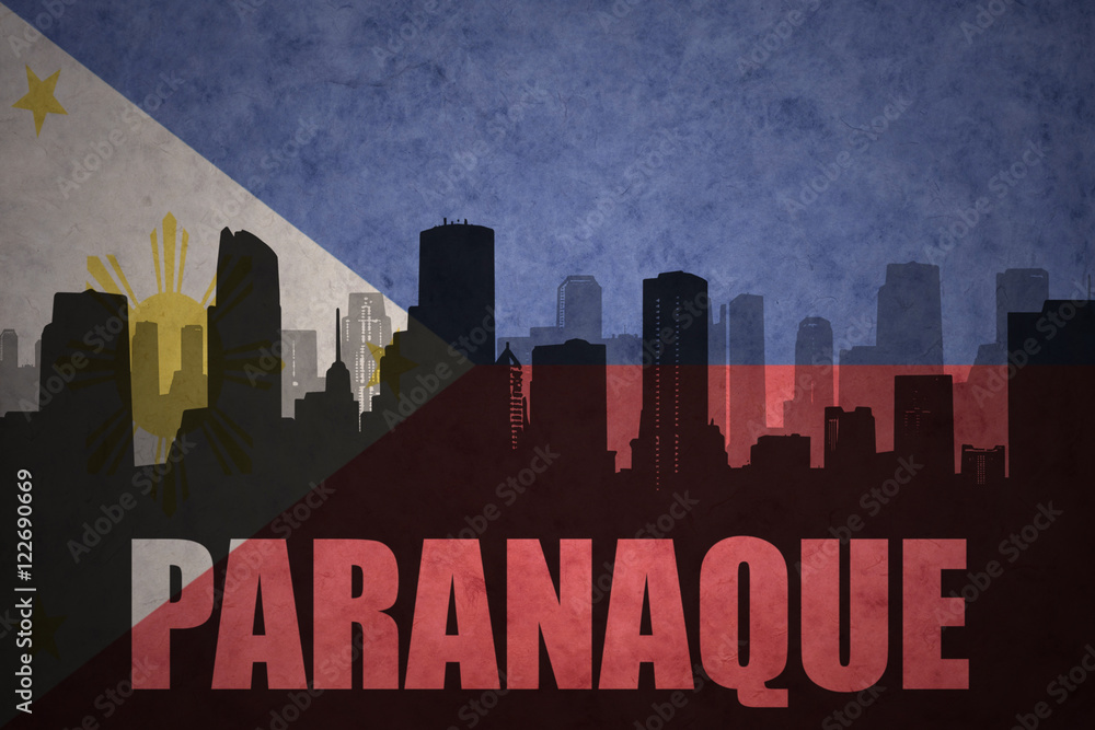 abstract silhouette of the city with text Paranaque at the vintage ...