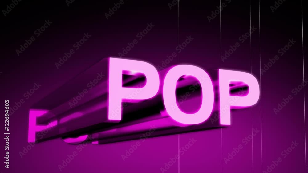 Pop music genre header in 3D animating in and rotating with a wireframe ...