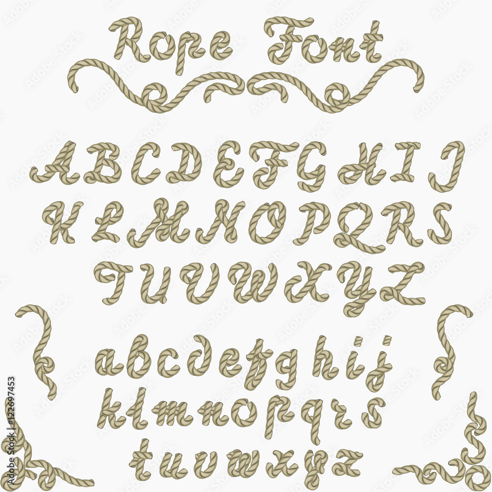 Rope font, nautical hand written Letters Stock Vector | Adobe Stock