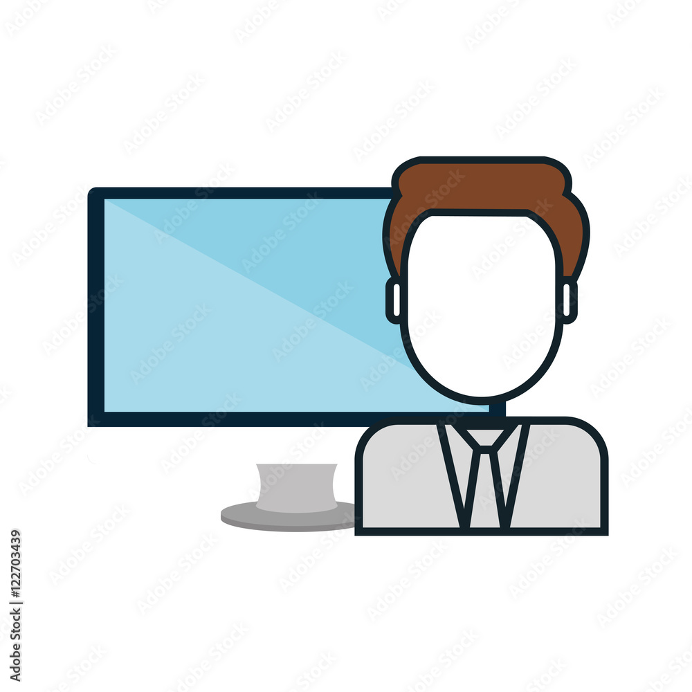 screen monitor computer technology device with avatar man icon. vector ...