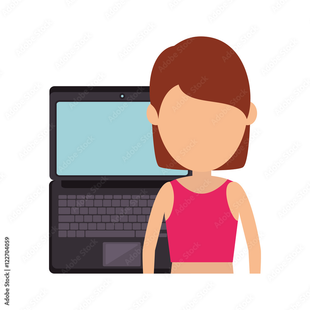 avatar computer technology device with avatar woman. vector ...