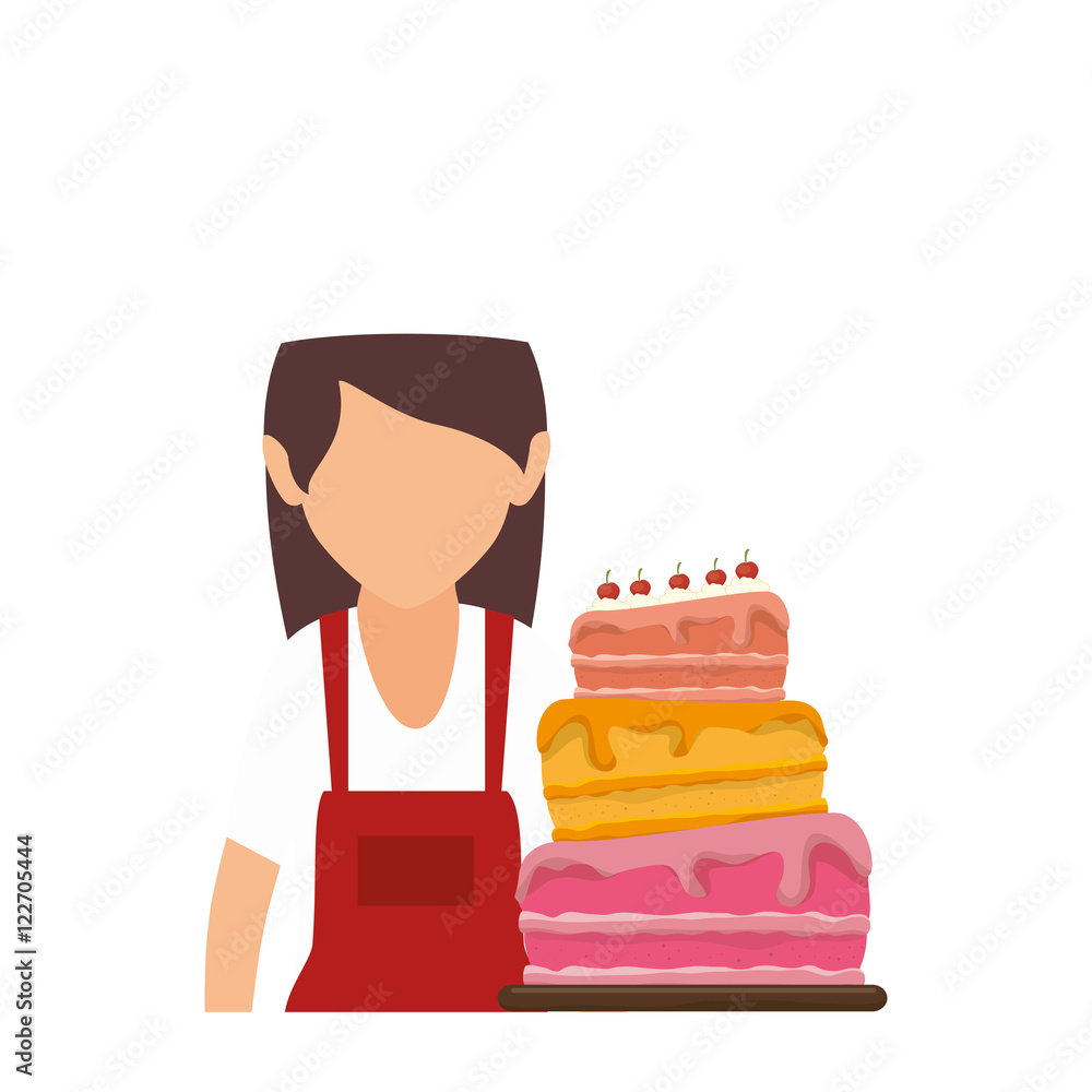 avatar woman bakery chef and birthday cake sweet dessert. vector ...
